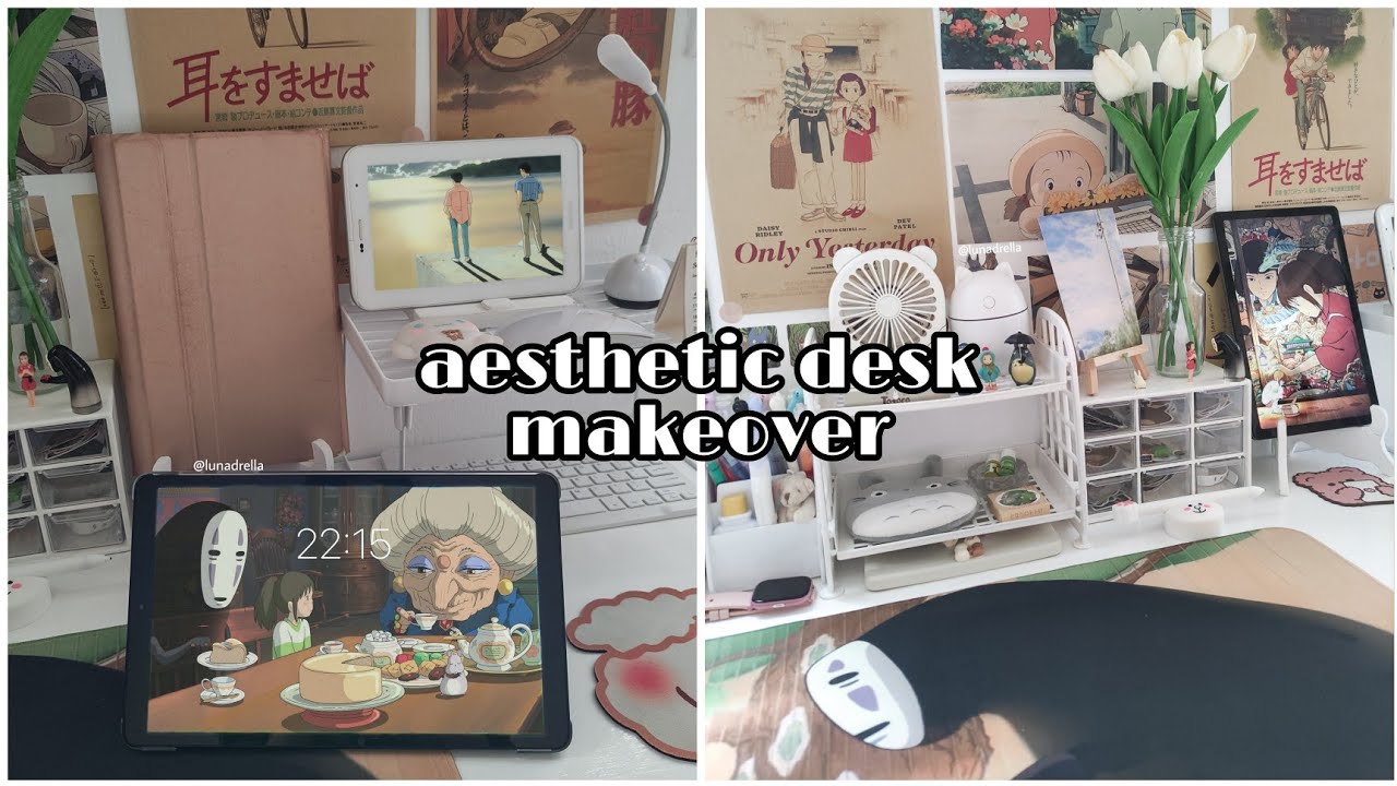 Aesthetic desk makeover 2022 🌼 Studio Ghibli inspired / Creating my ...