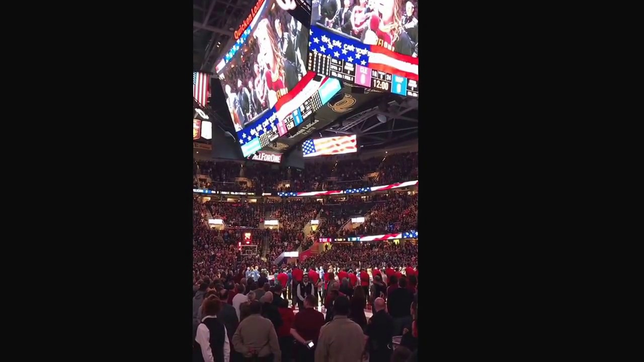 12 year old Kayleigh Collins leads the crowd in the Anthem for the ...