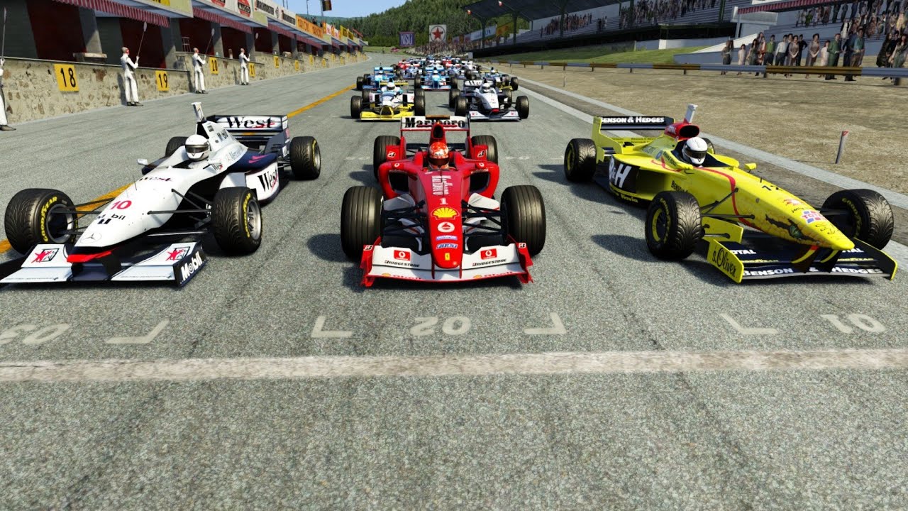 F1 Ferrari F2004 Michael Schumacher vs F1 1997 Grand Prix at Old Spa ...