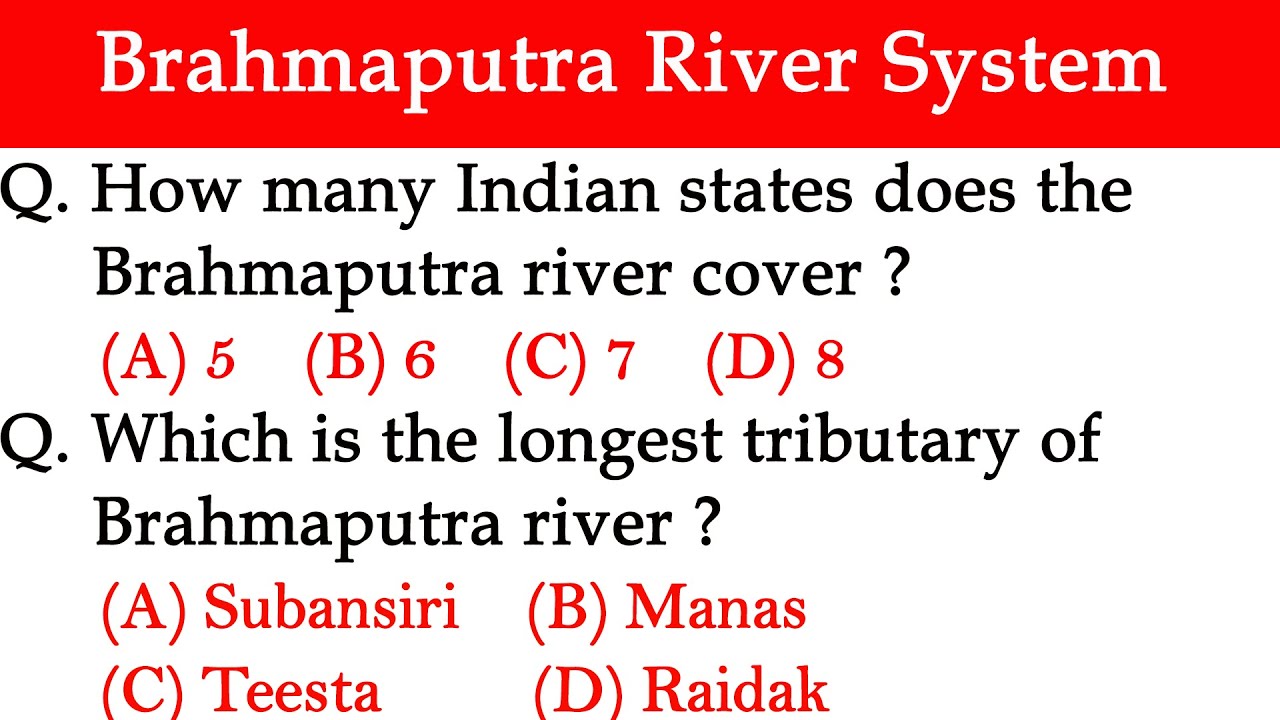 Brahmaputra River System l Brahmaputra River Quiz l Brahmaputra River MCQ l Brahmaputra River GK ...