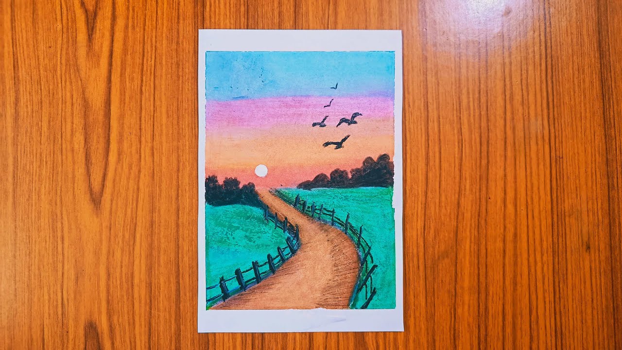 Easy Oil Pastel | PATHWAY IN SUNSET | Sunset Scenery for Beginners ...