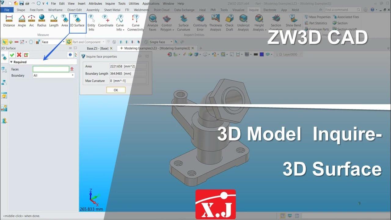 ZW3D คู่มือ สอนการใช้งาน Inquire 3D Surface - YouTube