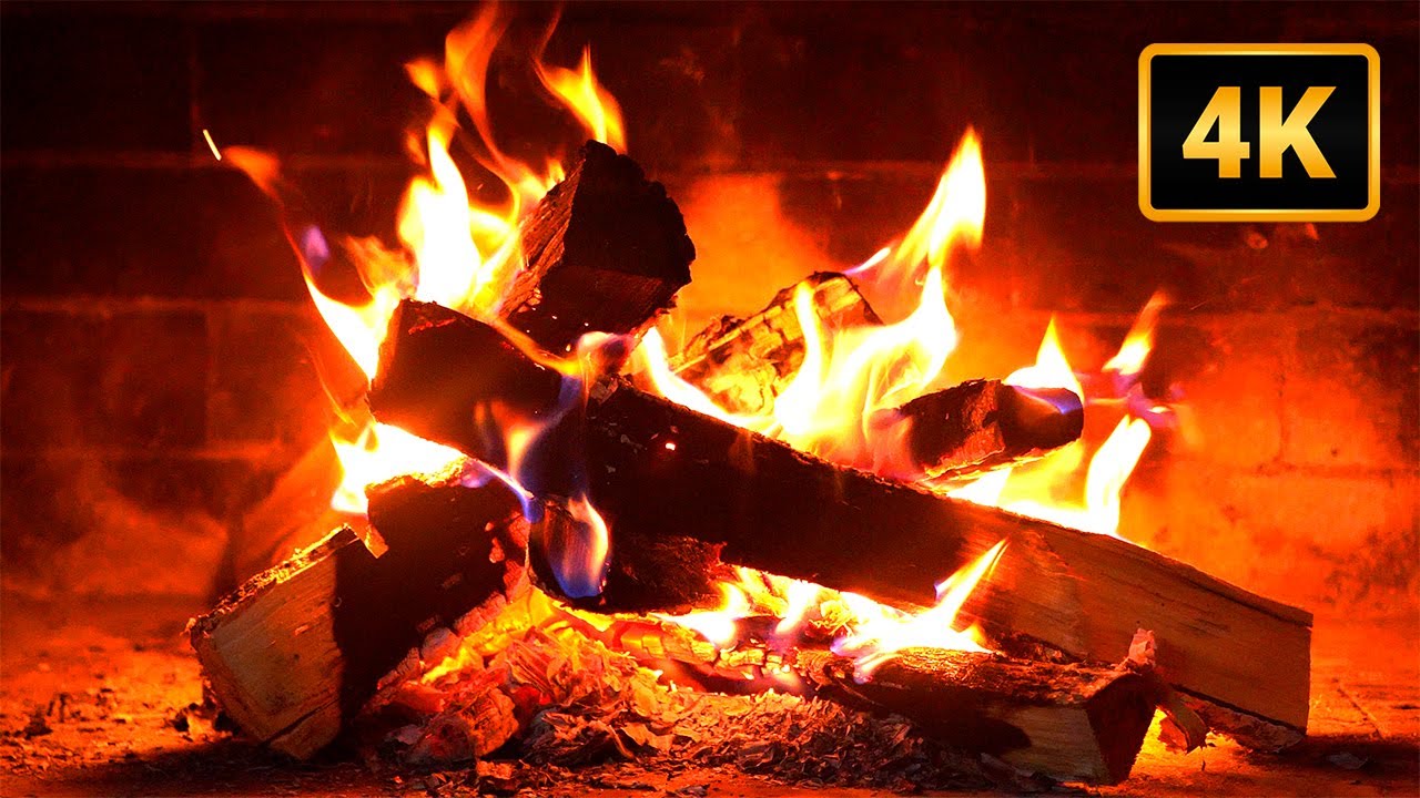 Smooth Jazz Lounge Music w/ Burning Fireplace 4K. Crackling Fire Sounds ...