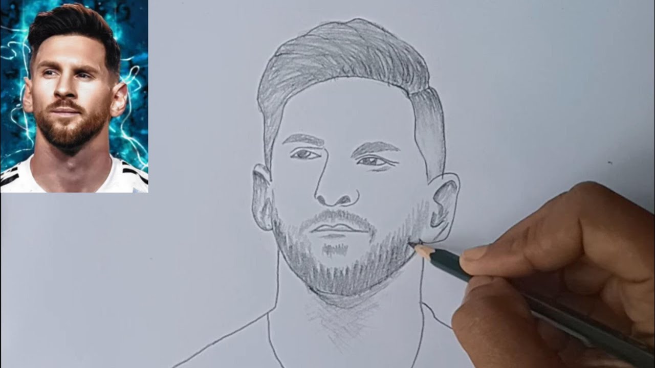 drawing Messi's realistic face with simple steps in this tutorial video ...