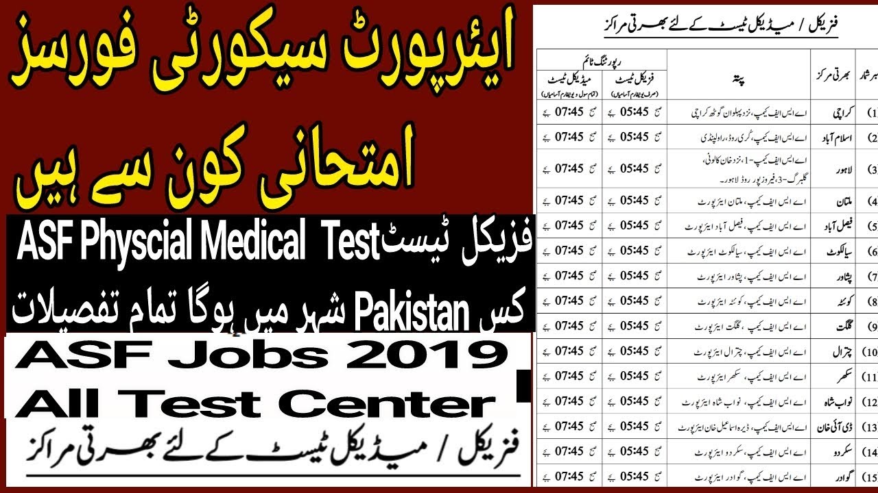 Asf physical Medical Test Center All Pakistan Airport Details l ASF ...