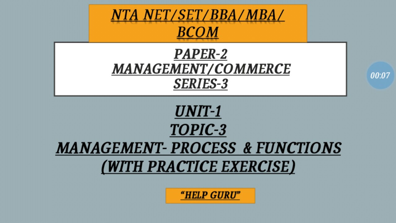 Management process and functions series 3 - YouTube