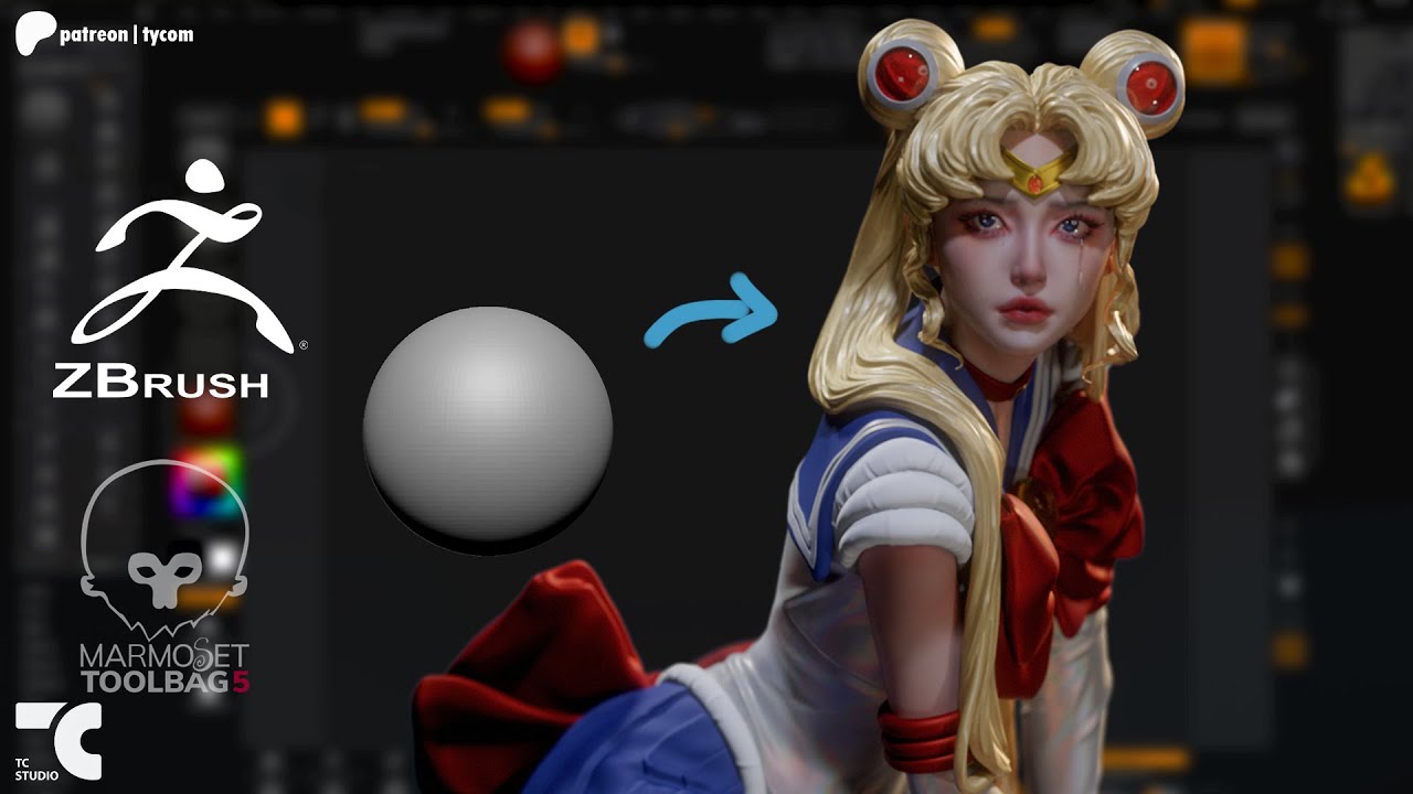 Zbrush-Marmoset | Usagi Sailor Moon Fan Art - YouTube