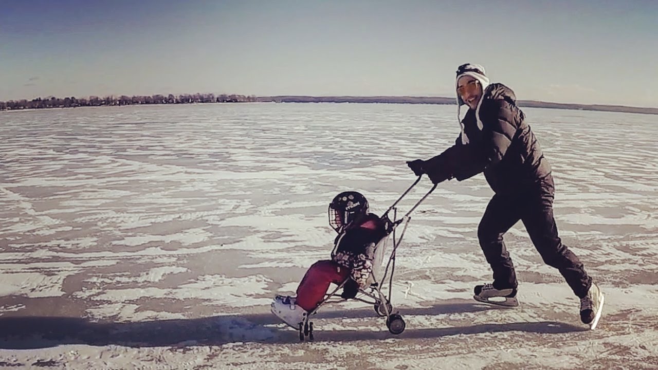 EXTREME PARENTING!!! Stroller-skating on Lake Champlain (with AWESOME ...
