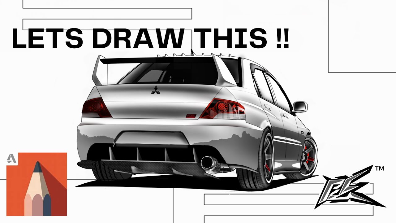 Digital speed drawing of a mitsubishi evo 9 on Autodesk sketchbook pro ...