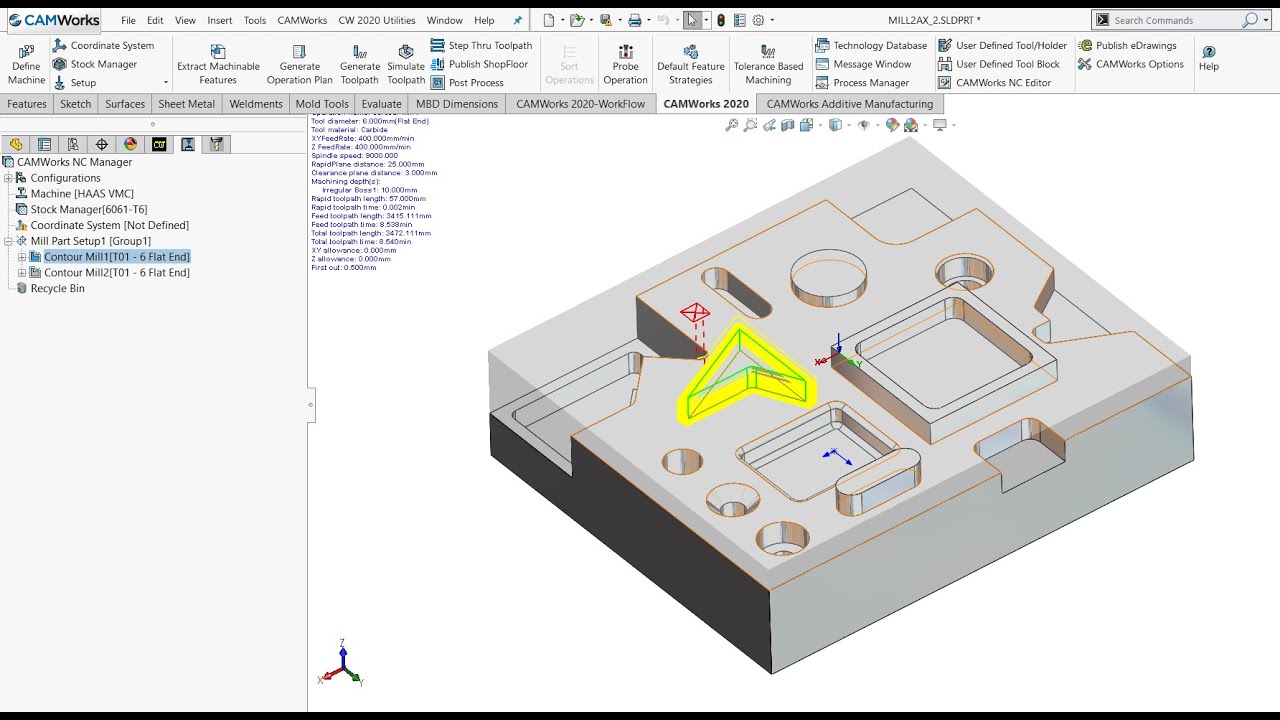CAMWorks 2 Axis Tutorial 8 Boss Operation - YouTube