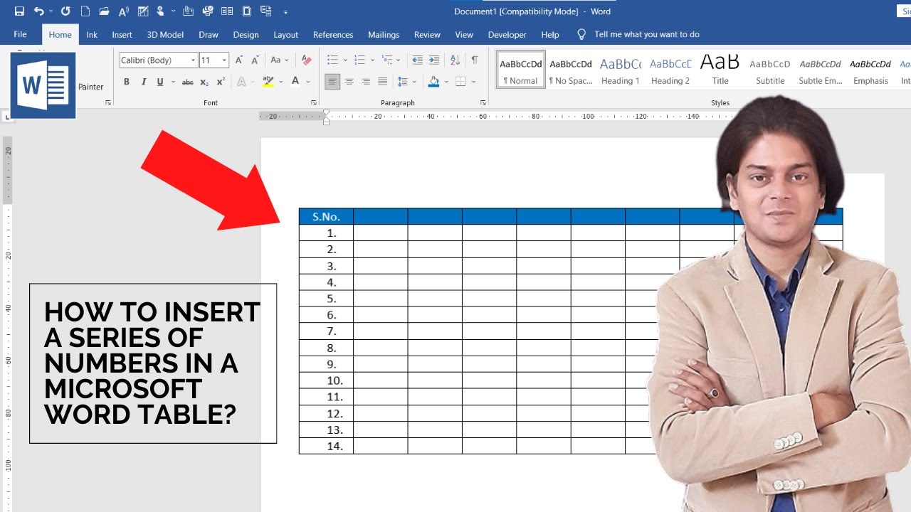 How to insert a series of numbers in a Microsoft word table? - YouTube