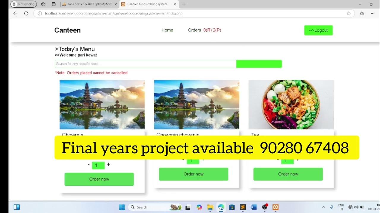 Canteen🍛🍝 food Ordering system ||Final years project using php mysql || - YouTube