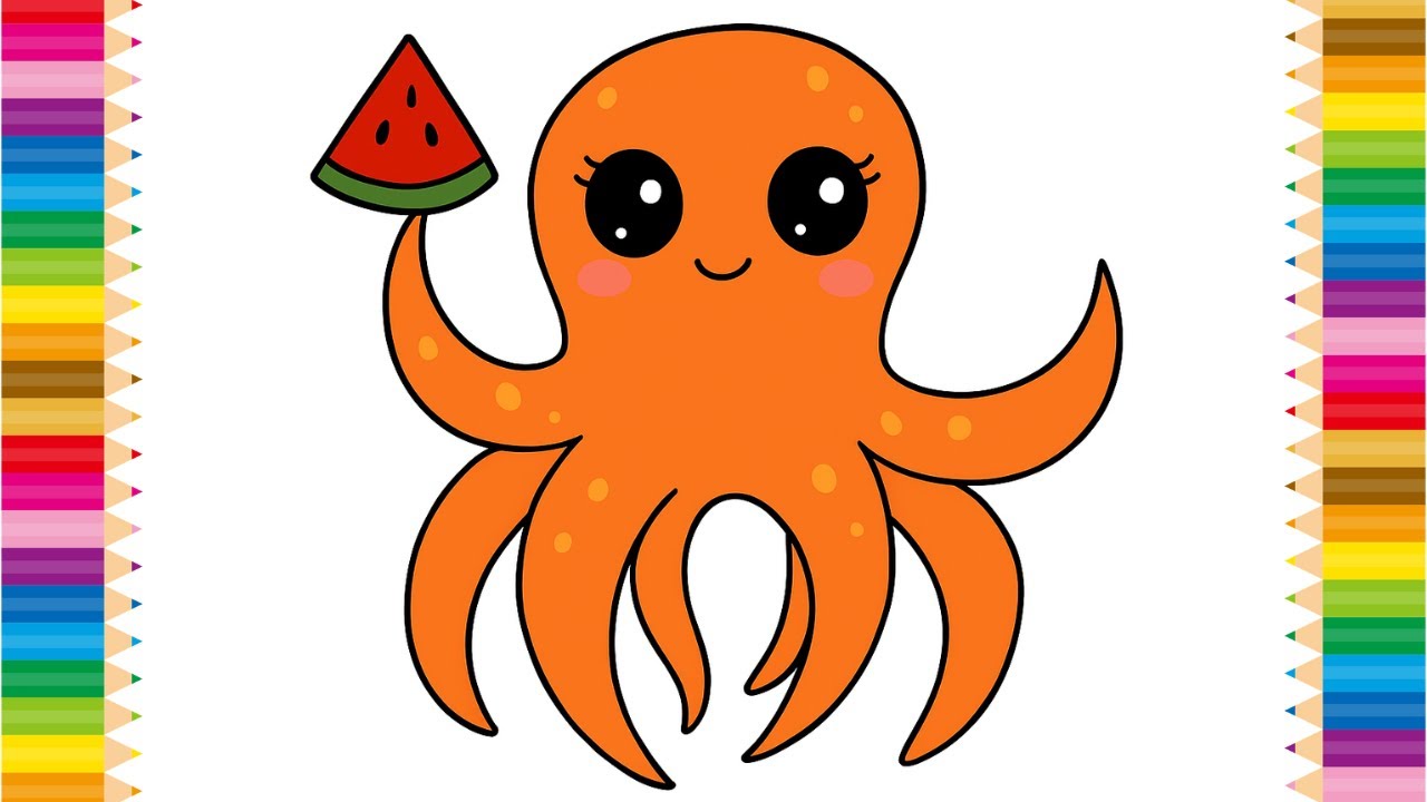 How to Draw a Cute Octopus 🐙 Easy for Kids - Step by Step Drawing and Coloring Tutorial - YouTube