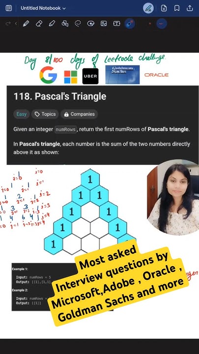 Pascal's triangle asked💲 by #microsoft #oracle #adobe in an #interview👩🏻‍💻 #dsa #coding #job # ...