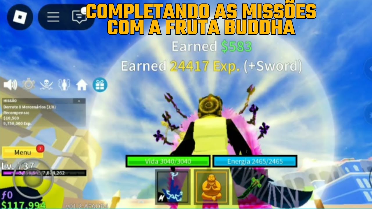Completando as Missões e PVP com a Fruta Buddha Blox Fruits Roblox ...