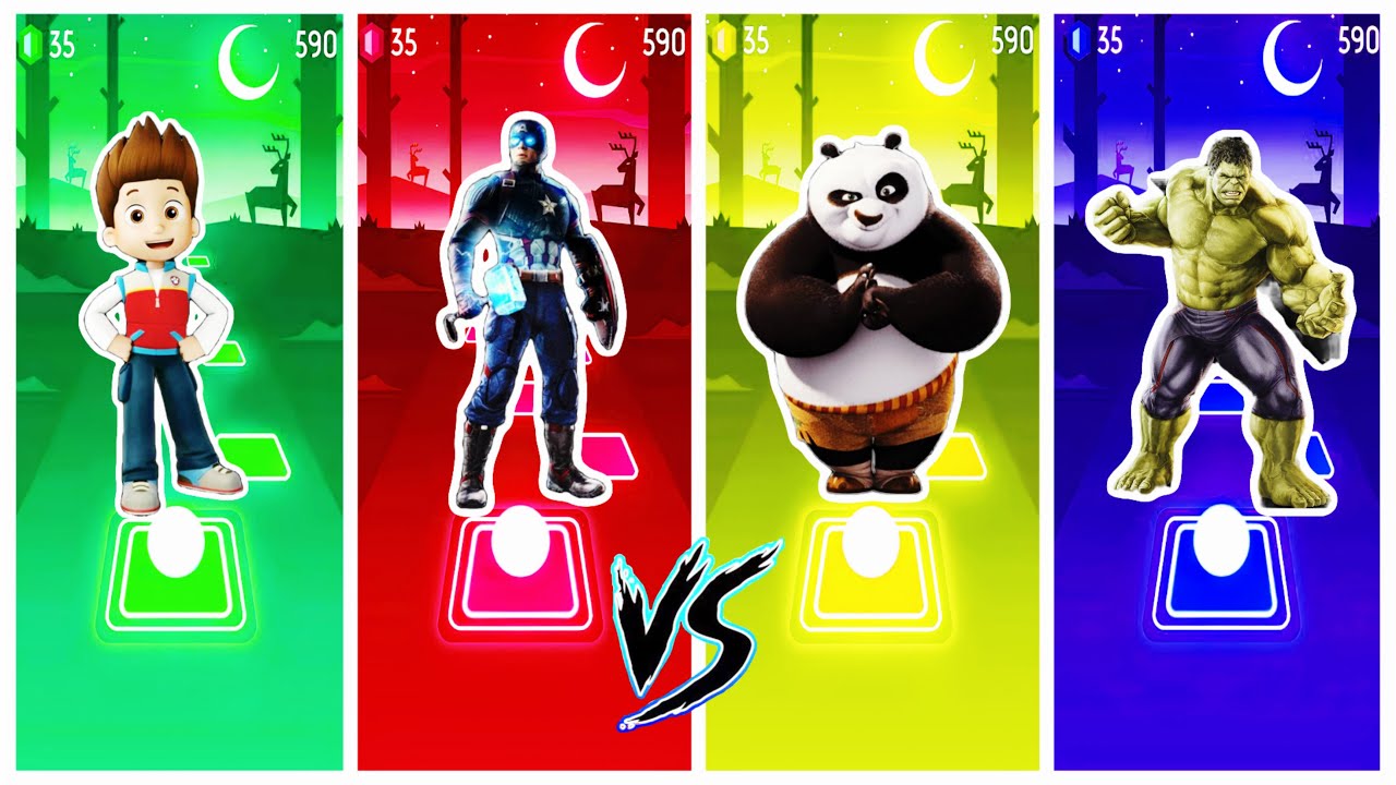 Ryder vs Captain America vs Kung Fu Panda 3 vs Hulk - Tiles Hop - YouTube