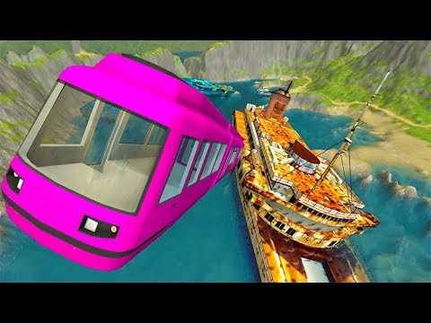 Beamng drive - Throwing Cars At Boat - YouTube