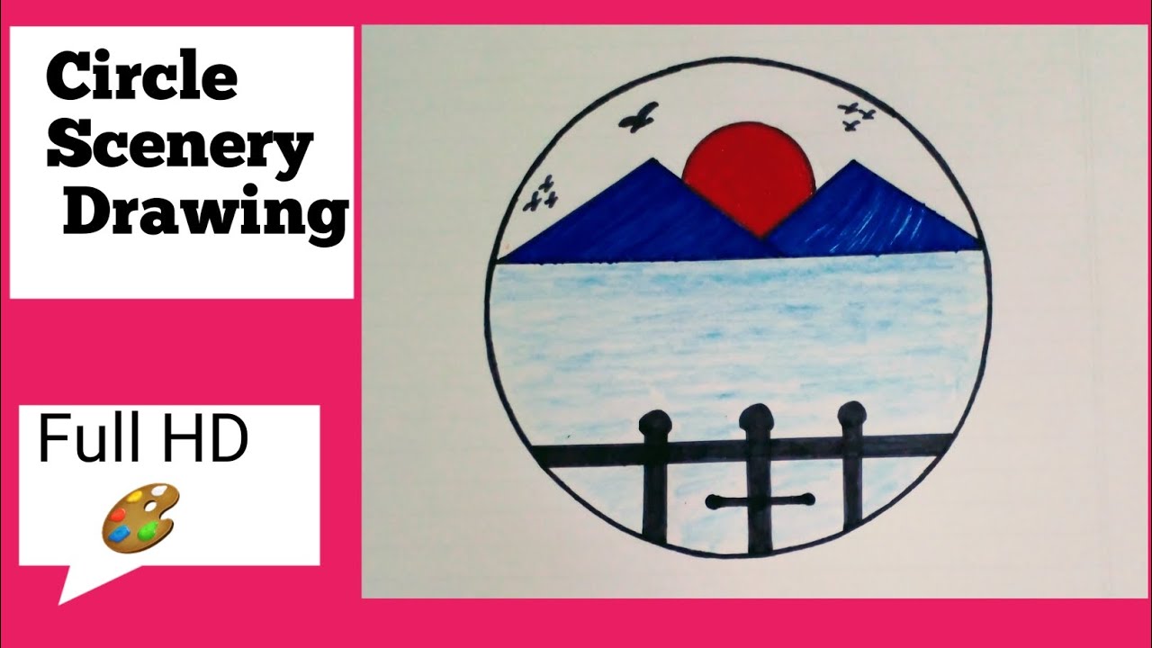 Circle Scenery Drawing Easy With Colour🎨Beautiful drawing easy! Pencil ...