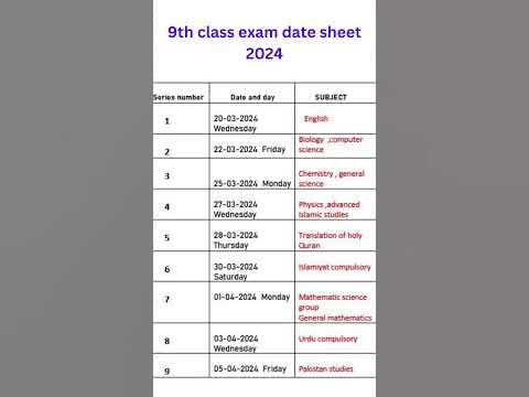 9th class exam date sheet 2024-9th class part 1 board exam-date sheet 9th class -#board exam ...