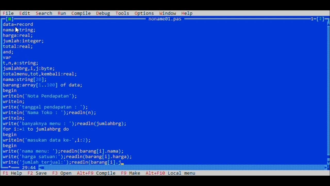 TUTORIAL CARA MEMBUAT PROGRAM PASCAL NOTA PEMBAYARAN - YouTube