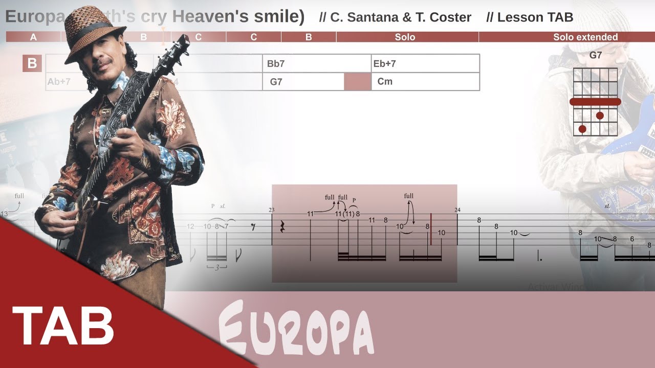 Europa - Santana - Guitar Lesson tabs and chords - YouTube