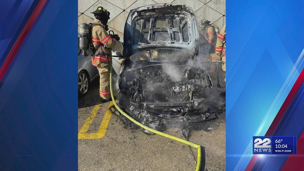 Crews put out car fire at Holyoke Mall parking garage - YouTube