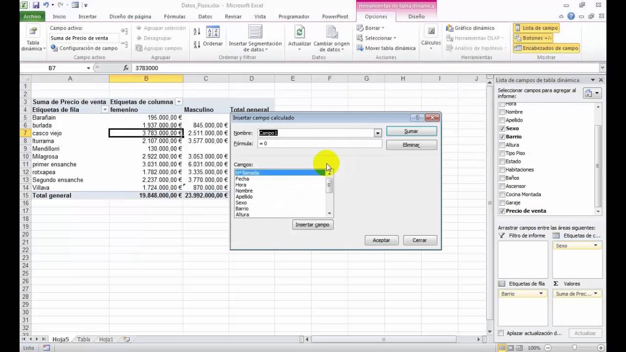 Campos calculados en tablas dinámicas - YouTube