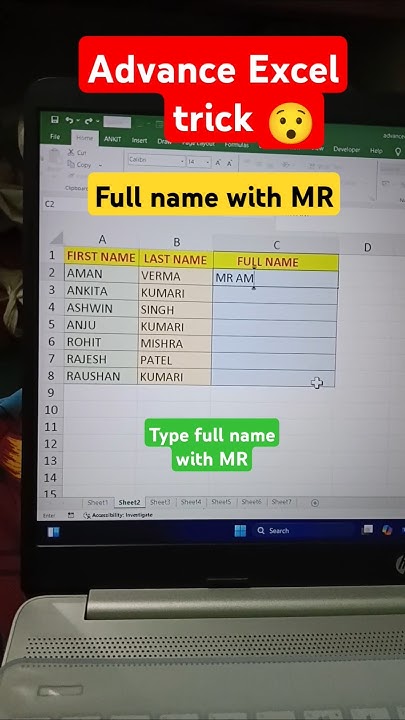 Full name with MR Advance Excel trick😯#shorts #excel #msshorts #exceltricks #exceltutorial - YouTube