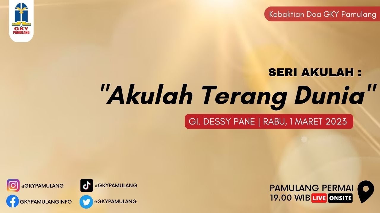 Akulah Terang Dunia - GI. Dessy Pane | Kebaktian Doa 1 Maret 2023 - YouTube