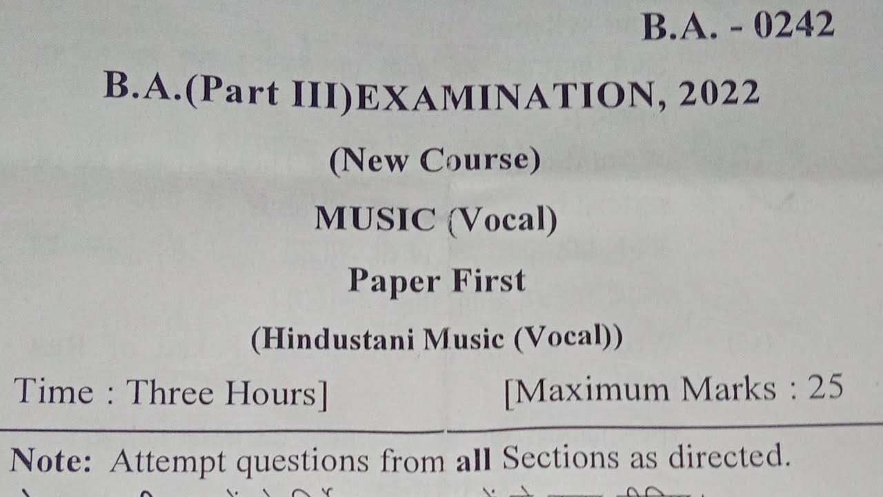 B.A (part III) Music Vocal Paper Frist 2022 Kanpur University - YouTube