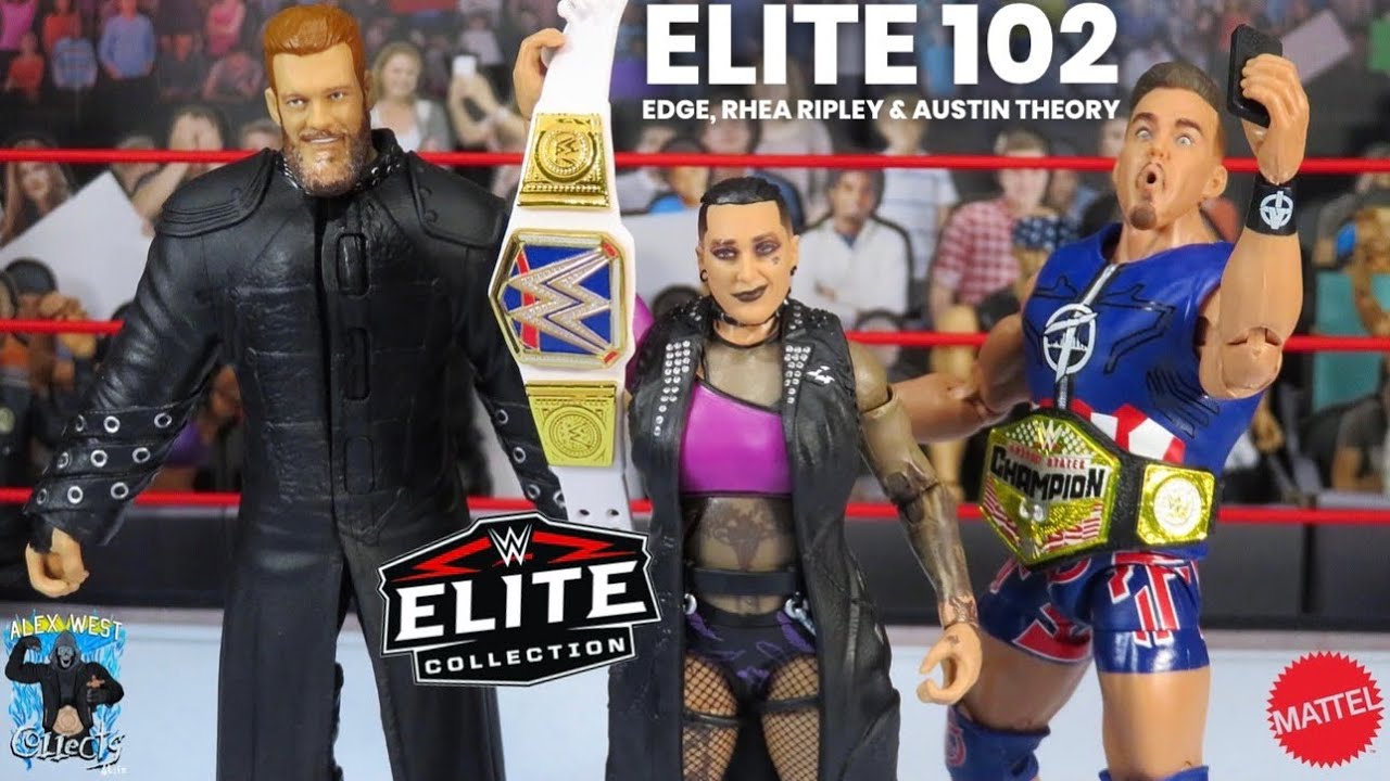 WWE Mattel Elite 102 Edge, Rhea Ripley & Austin Theory Figure Review ...