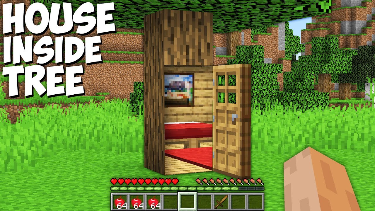 How I build a Secret BASE INSIDE TREE trunk in Minecraft ??? Oak Wood ...