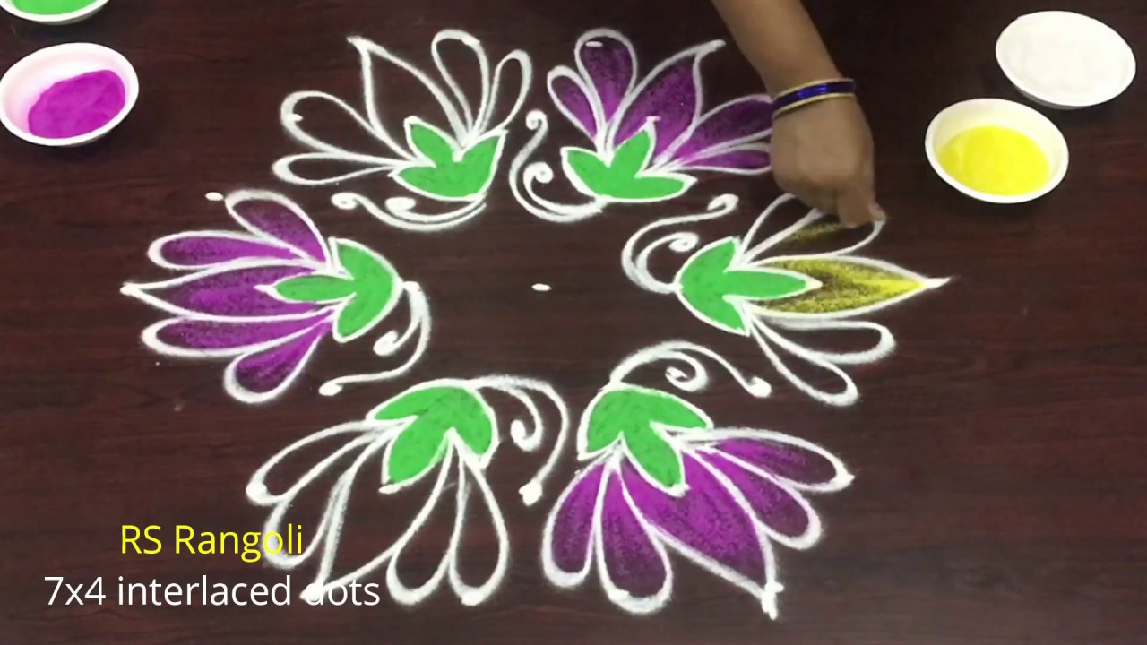 Beautiful cute color flower rangoli design with 7 dots for Sankranthi ...