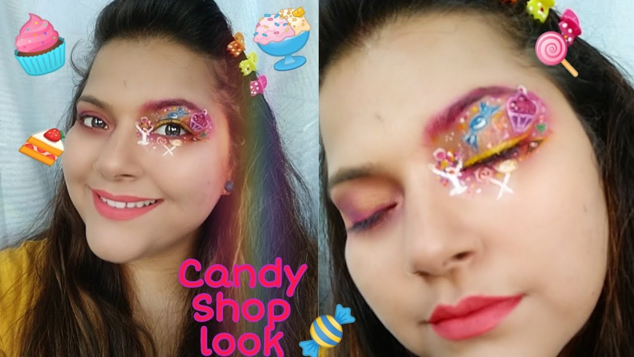 Candy Shop Eyemake-up 🧁🍬🍭🍰🍨#eyemakeupArt #candyshoplook - YouTube