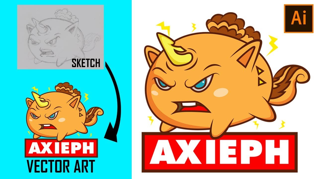 Adobe Illustrator : Create a logo from sketch (axie infinity) - YouTube