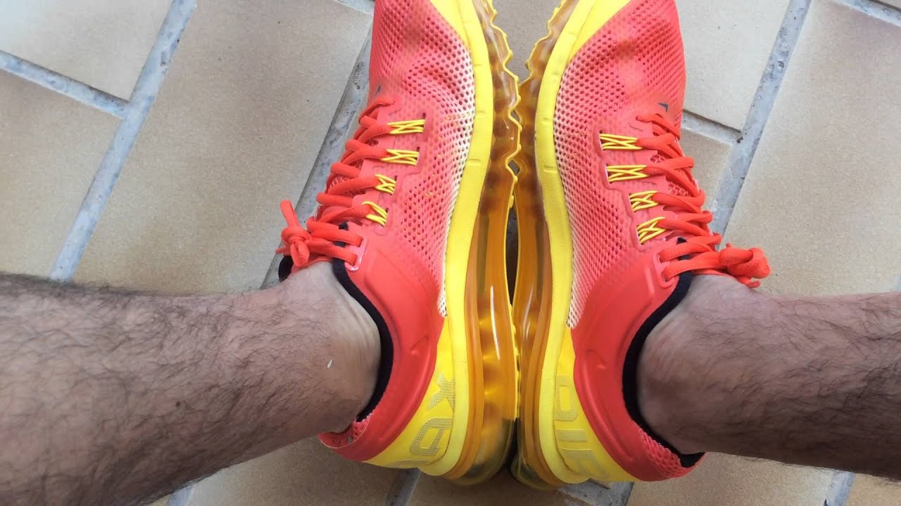 Deflated Nike air max 2013 "sunset pack" on sockless feet part 2 - YouTube
