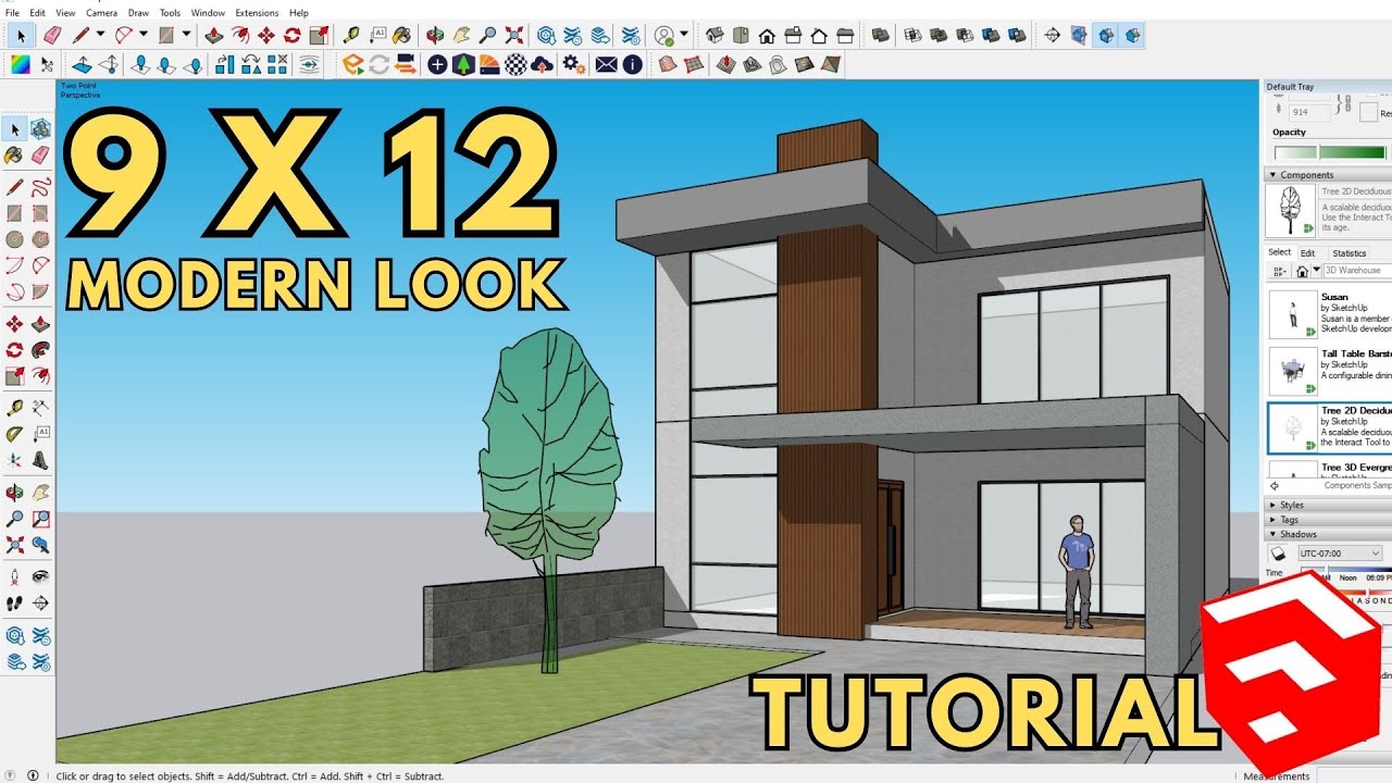 SKETCHUP HOUSE TUTORIAL SIMPLE MODERN HOUSE DESIGN 9x12 meters - YouTube