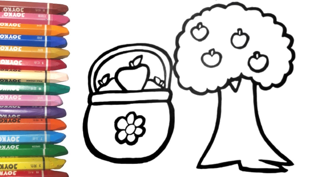Part 172 | Belajar menggambar pohon apel | How to draw apple, apple ...
