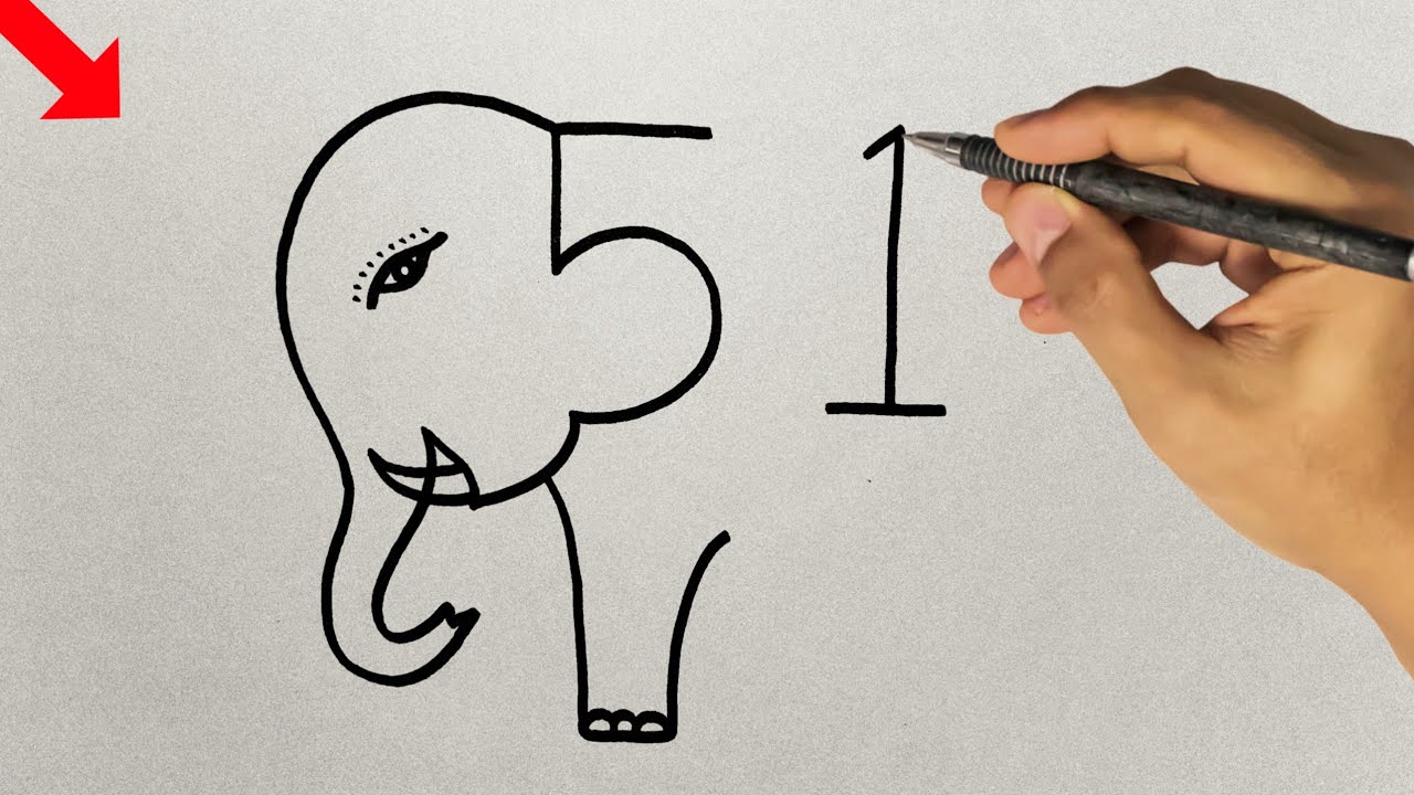 How To Draw An Elephant From 51 | Number Drawing | Elephant Drawing For ...