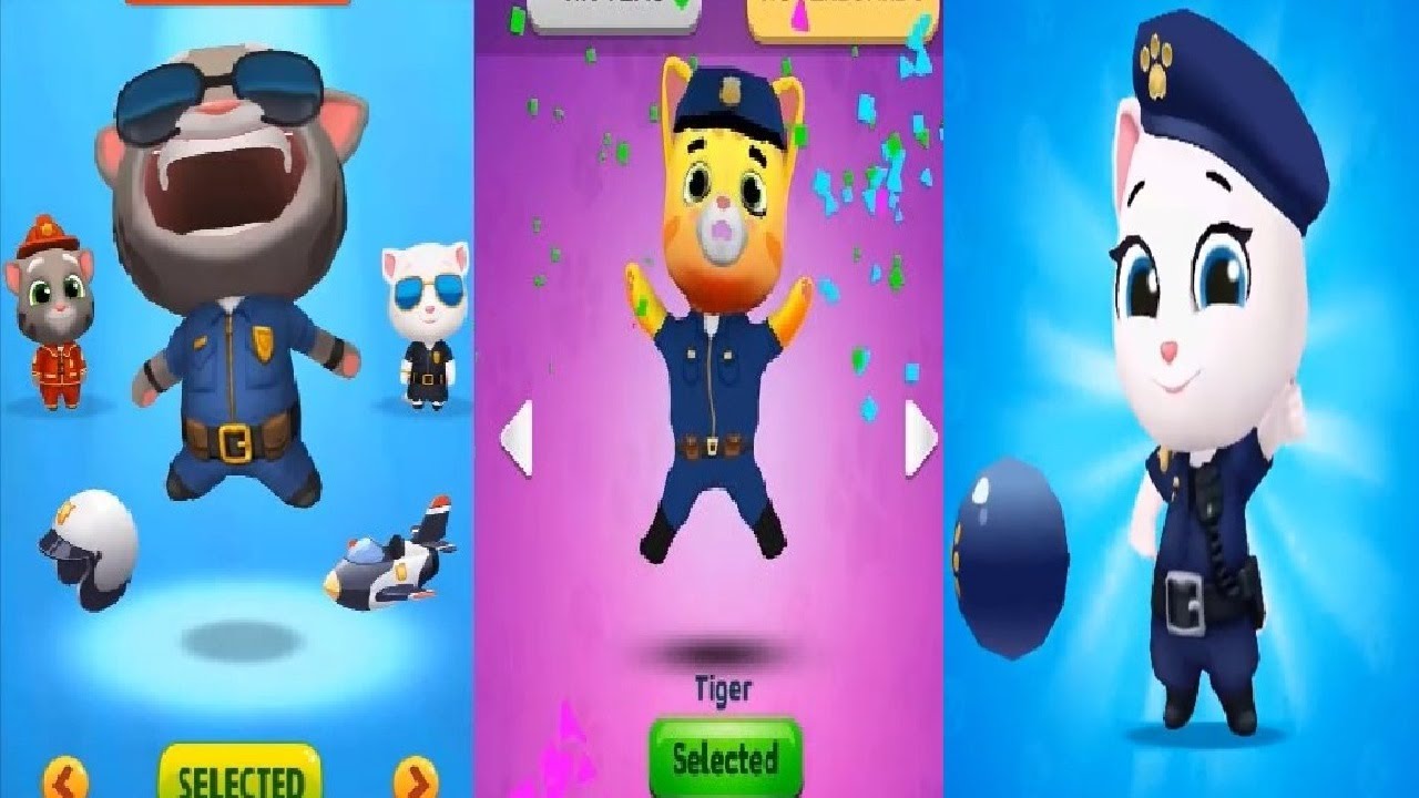 TALKING TOM GOLD RUN Officer Tom VS Pet runner - Cat run games VS ...
