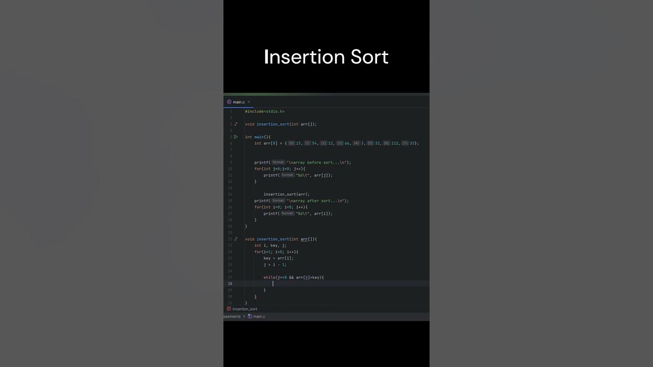 Insertion Sort Using C Youtube