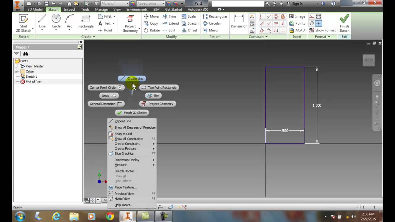 Inventor 02-13 Drawing a Line by Picking Points in the Drawing Window ...