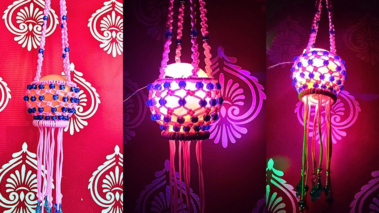 DIY Diwali Macrame Akash Candle | Macrame Jhumar Diwali Special | New ...