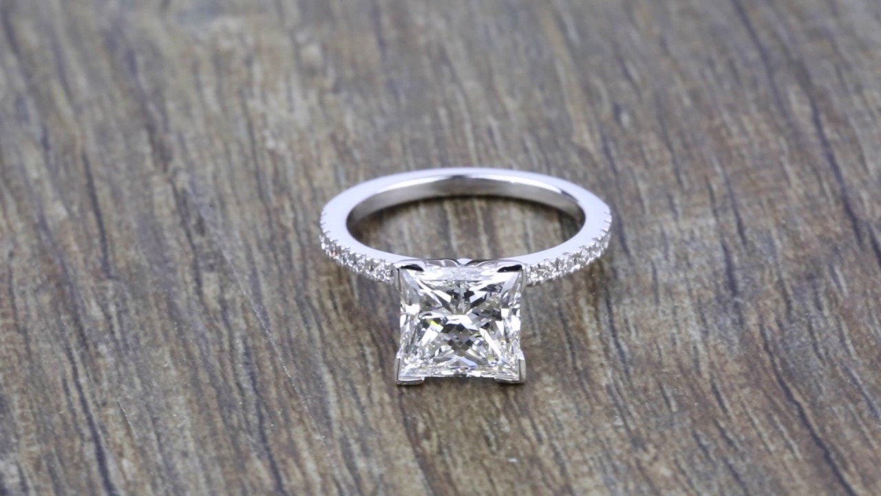 Petite Pave Princess Diamond Engagement Ring (2.50 Carat) - YouTube