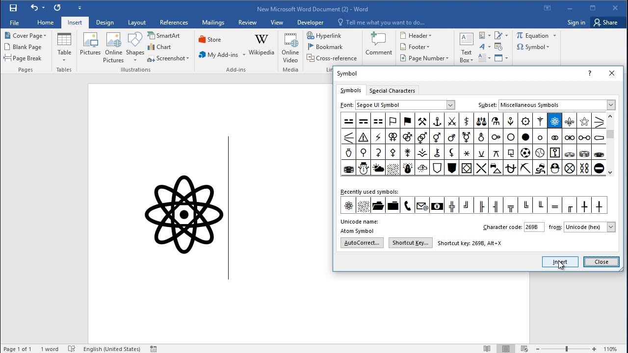 How to insert Atom symbol in Word - YouTube