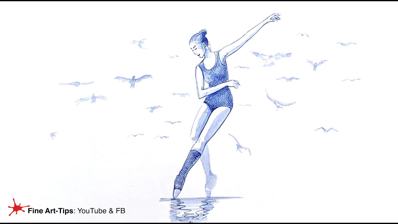 HOW TO DRAW A BALLERINA DANCING WITH BIRDS - Pen & Ink - Fountain Pen ...