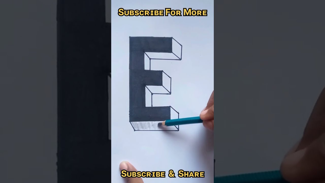 Very Easy 3D [ E ] Hand Drawing Video #short #viral - YouTube