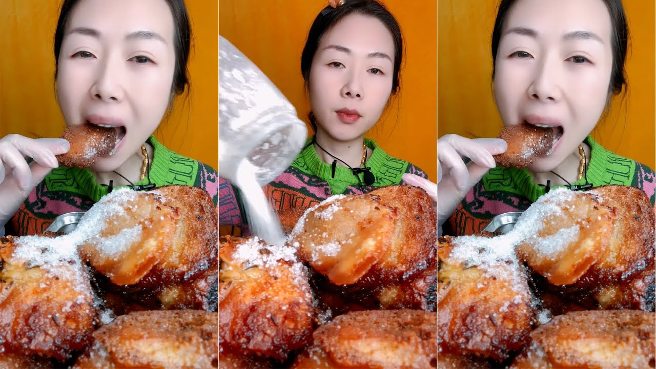 Mukbang ASMR SATISFYING | Fried pork fat coated with sugar - Chinese ...