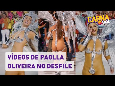 Paolla Oliveira sambando no desfile da Grande Rio: atriz usa fantasia de fio dental e tapa-sexo