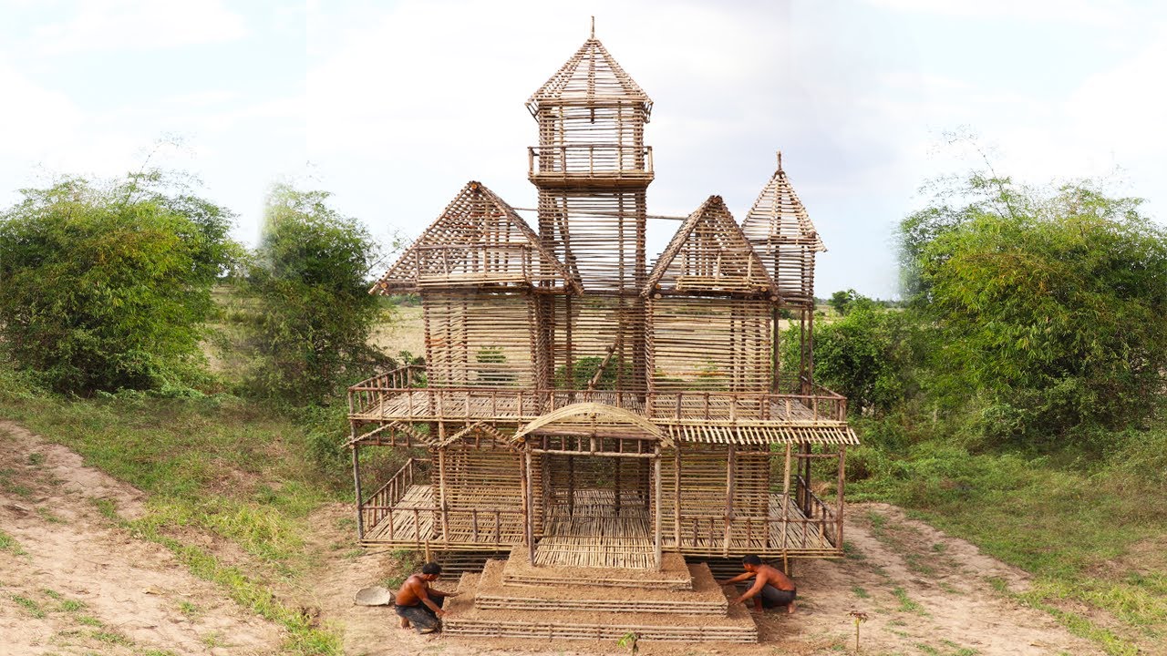 Build The Most Creative 4-Story Mud Victorian House By Ancient Skills ...